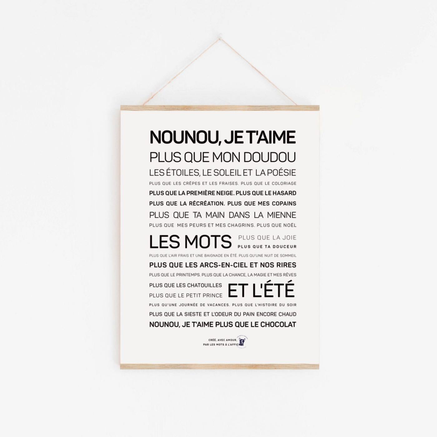 Affiche imprimée A4 "Nounou, je t'aime plus que mon doudou" (Poster) 21 ...