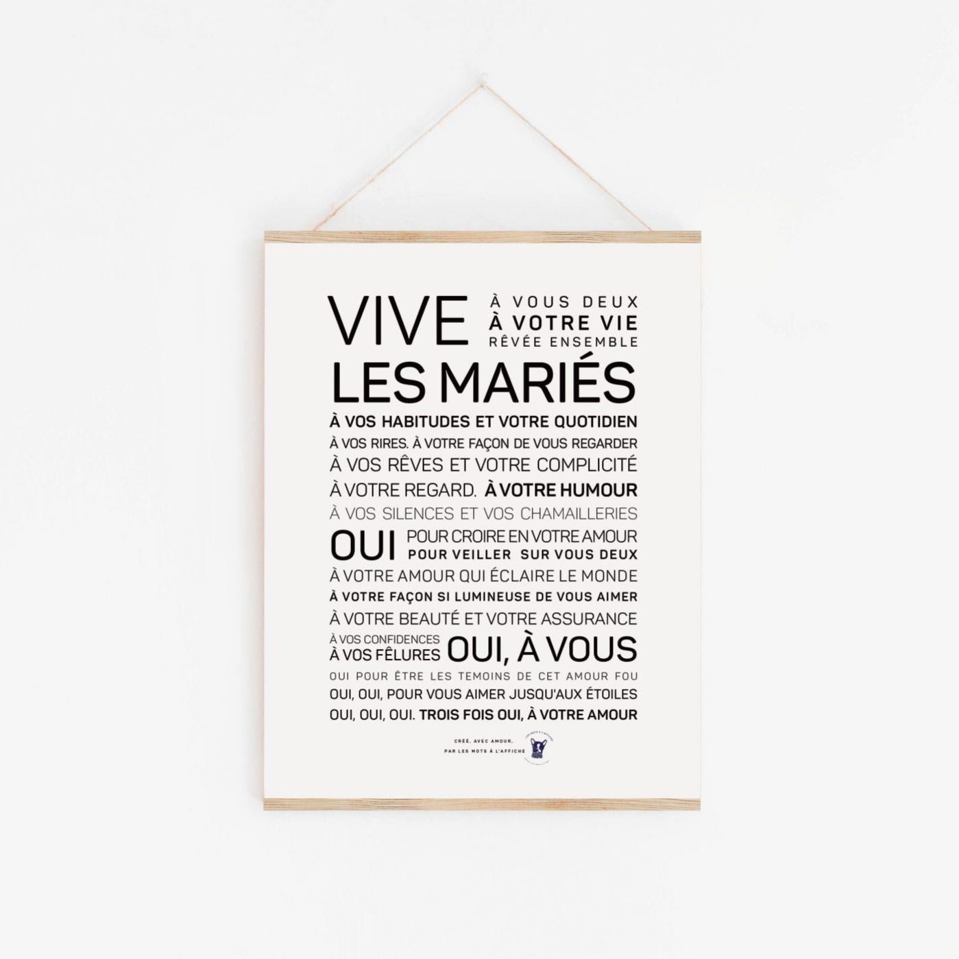 Affiche imprimée A4 "Vive les mariés" (Poster) 21 x 29.7 cm avec ...