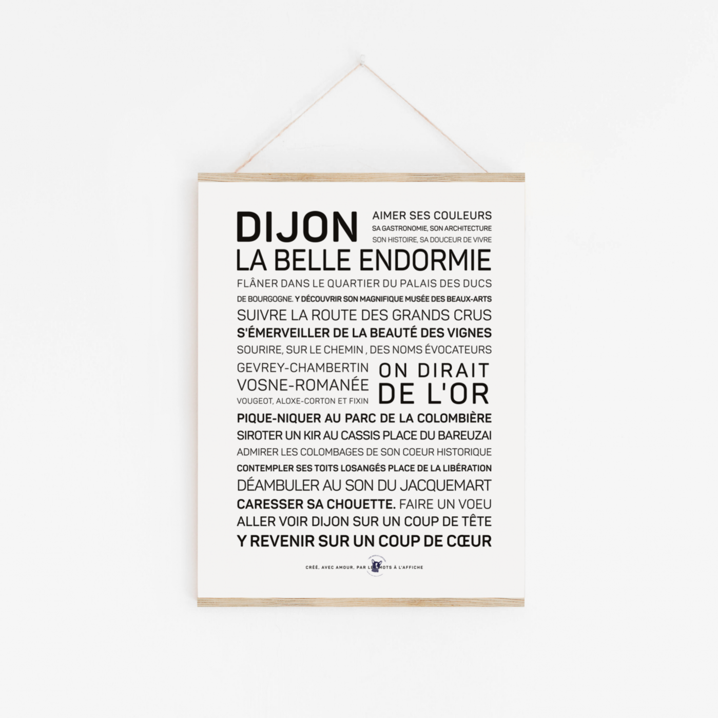 Affiche imprimée A2 "Dijon" (Poster) 42 x 59.4 cm avec suspension en ...
