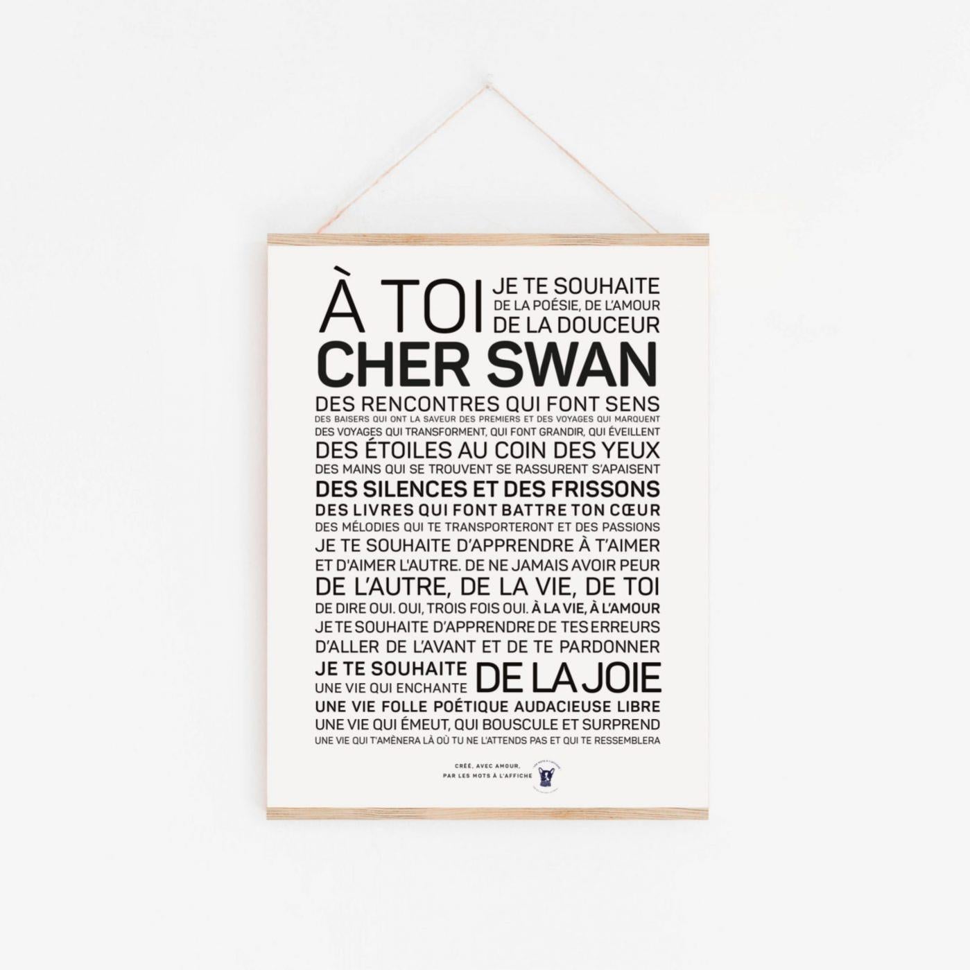 Affiche imprimée A3 "Swan" (Poster) 29.7 x 42 cm avec suspension en ...