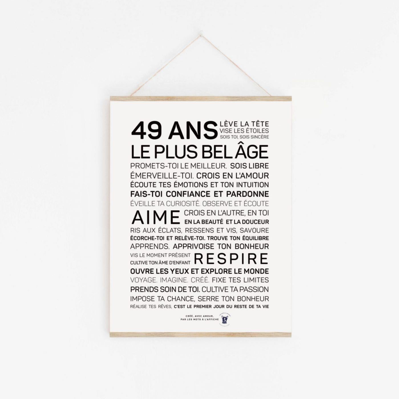 Affiche imprimée A3 "49 ans" (Poster) 29.7 x 42 cm avec suspension en ...
