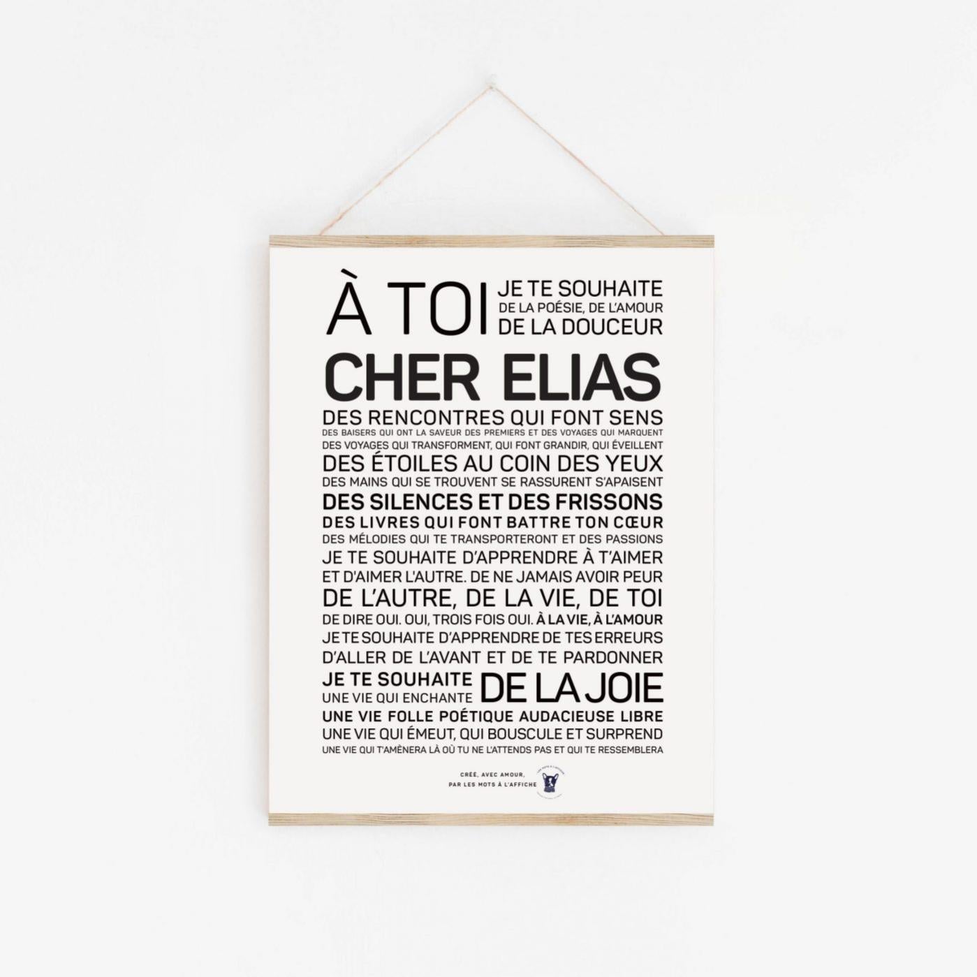 Affiche imprimée A2 "Elias" (Poster) 42 x 59.4 cm avec suspension en ...
