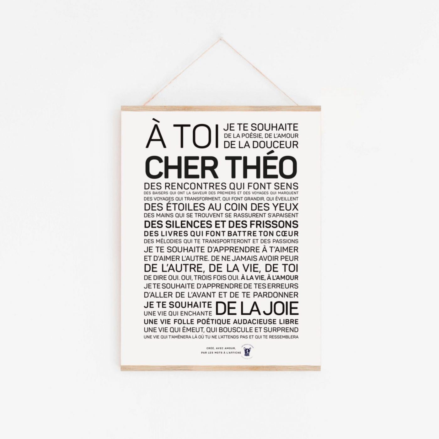 Affiche imprimée A3 "Théo" (Poster) 29.7 x 42 cm avec suspension en ...