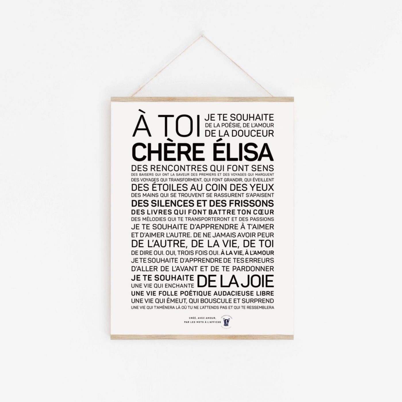Affiche imprimée A3 "Elisa" (Poster) 29.7 x 42 cm avec suspension en ...