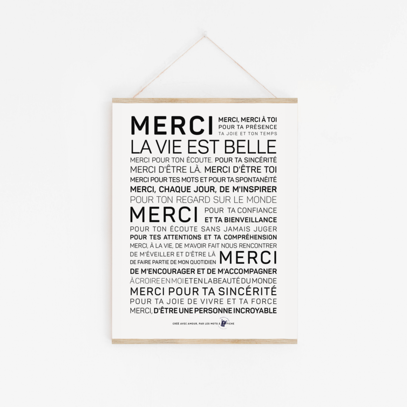 Affiche imprimée A2 "Merci" (Poster) 42 x 59.4 cm avec suspension en ...