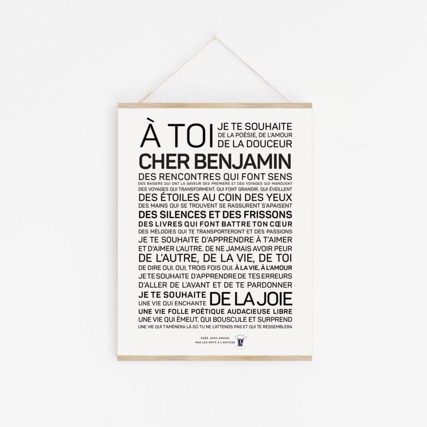 Affiche imprimée A2 "Benjamin" (Poster) 42 x 59.4 cm avec suspension en ...