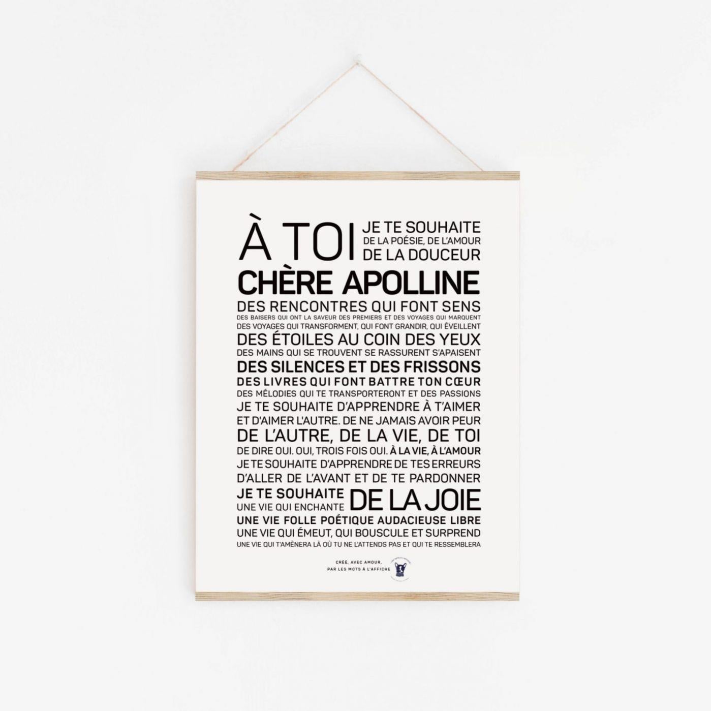 Affiche imprimée A3 "Apolline" (Poster) 29.7 x 42 cm avec suspension en bois | Leroy Merlin
