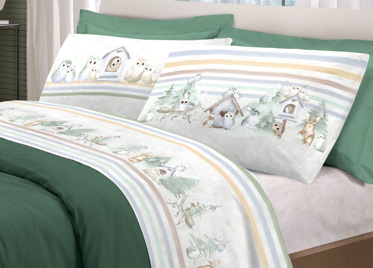 Completo Lenzuola Letto Pensieri Delicati 100% Cotone Disegno Gufi ... Completo Lenzuola Letto Pensieri Delicati 100% Cotone Disegno Gufi ...