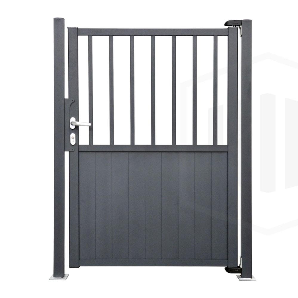Portillon aluminium semi ajouré Haut 120 x Larg 100 cm - Gris 7016 - Vendu avec 2 poteaux ...