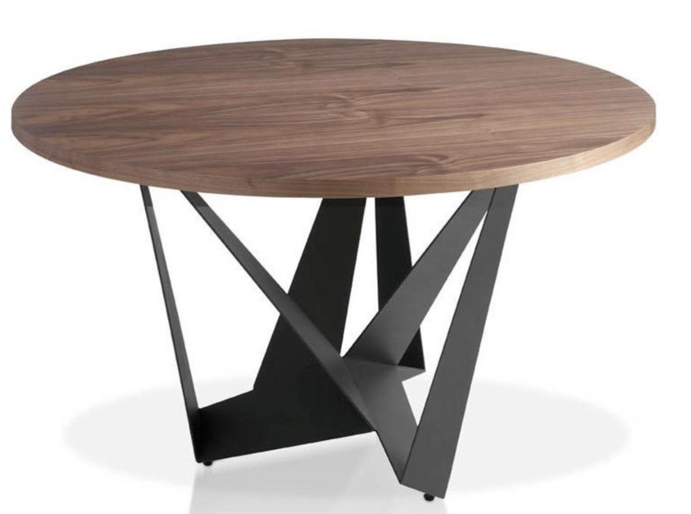 Table à manger ronde design bois noyer et pieds acier noir Bazika 120 ...