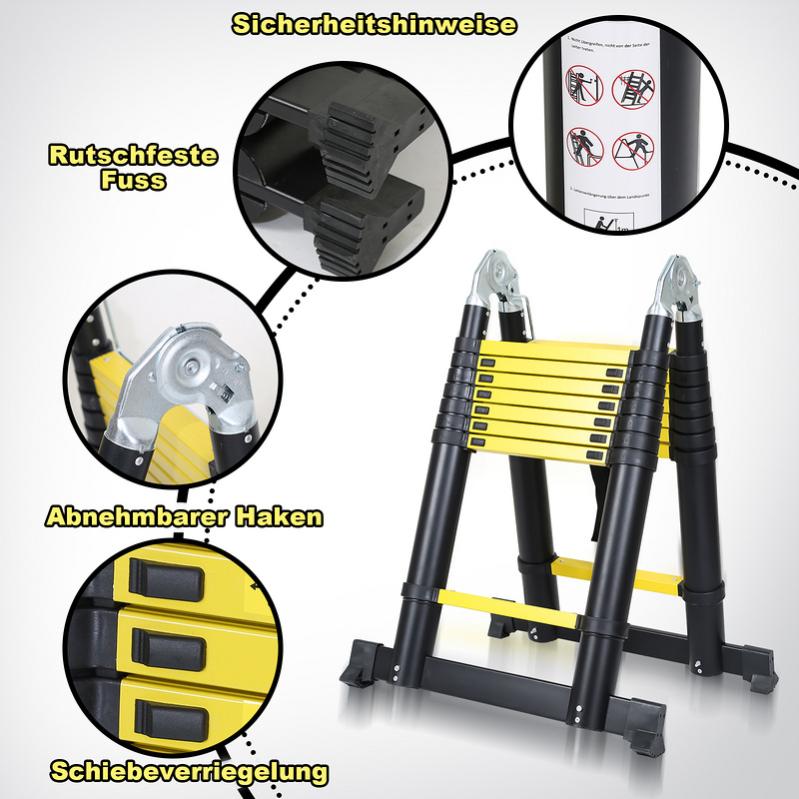 Escabeau télescopique Alu en noir+jaune 2,5+2,5m | Leroy Merlin