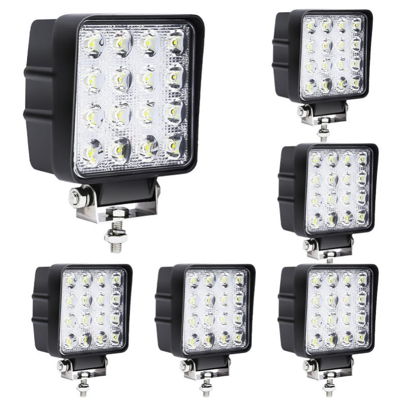 6X 48W Projecteur Phare de Travail 12V 24V LED Carré LED Moto Spot Feux ...
