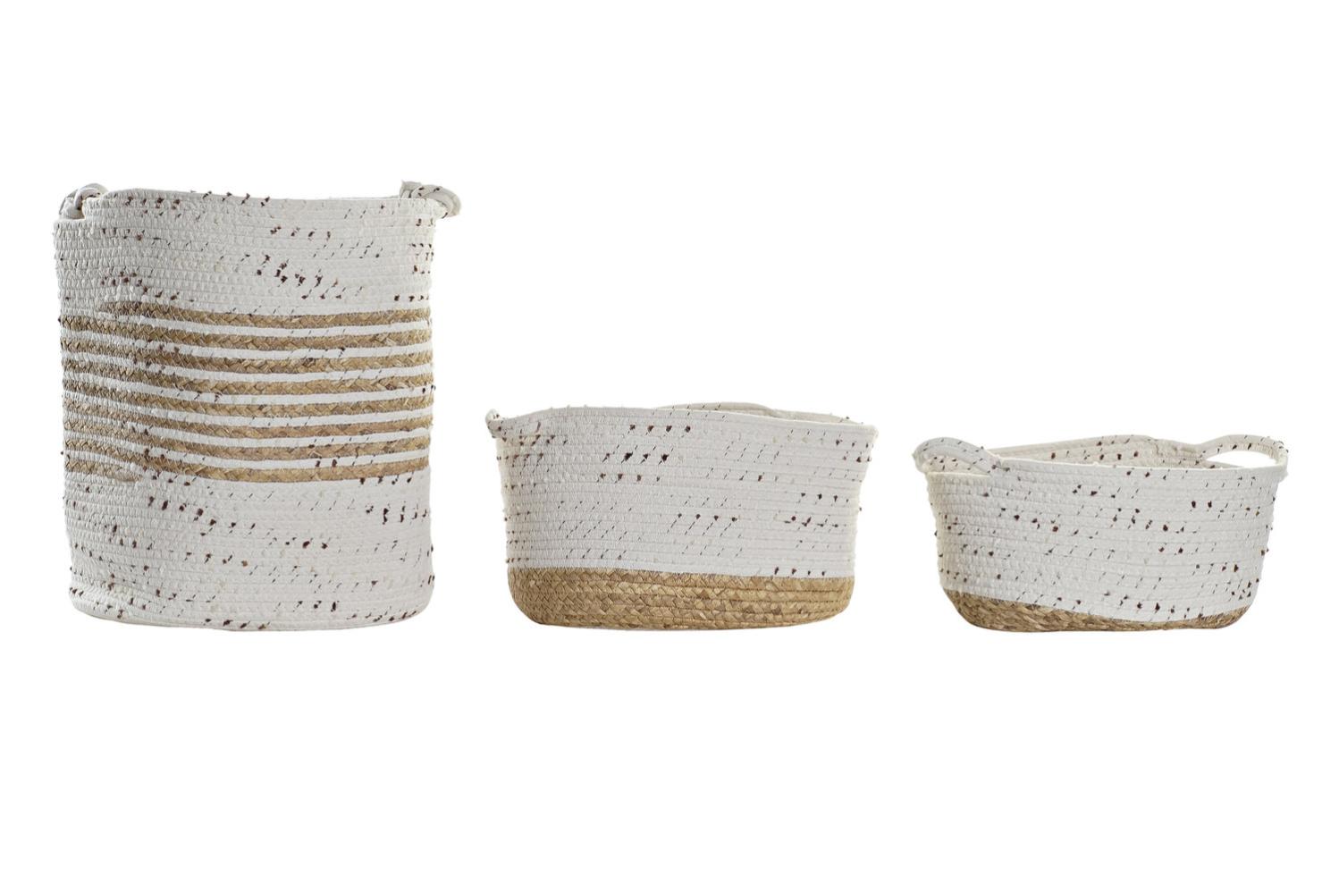 Lot de 3 paniers en coton roseau 36x26x42 blanc | Leroy Merlin