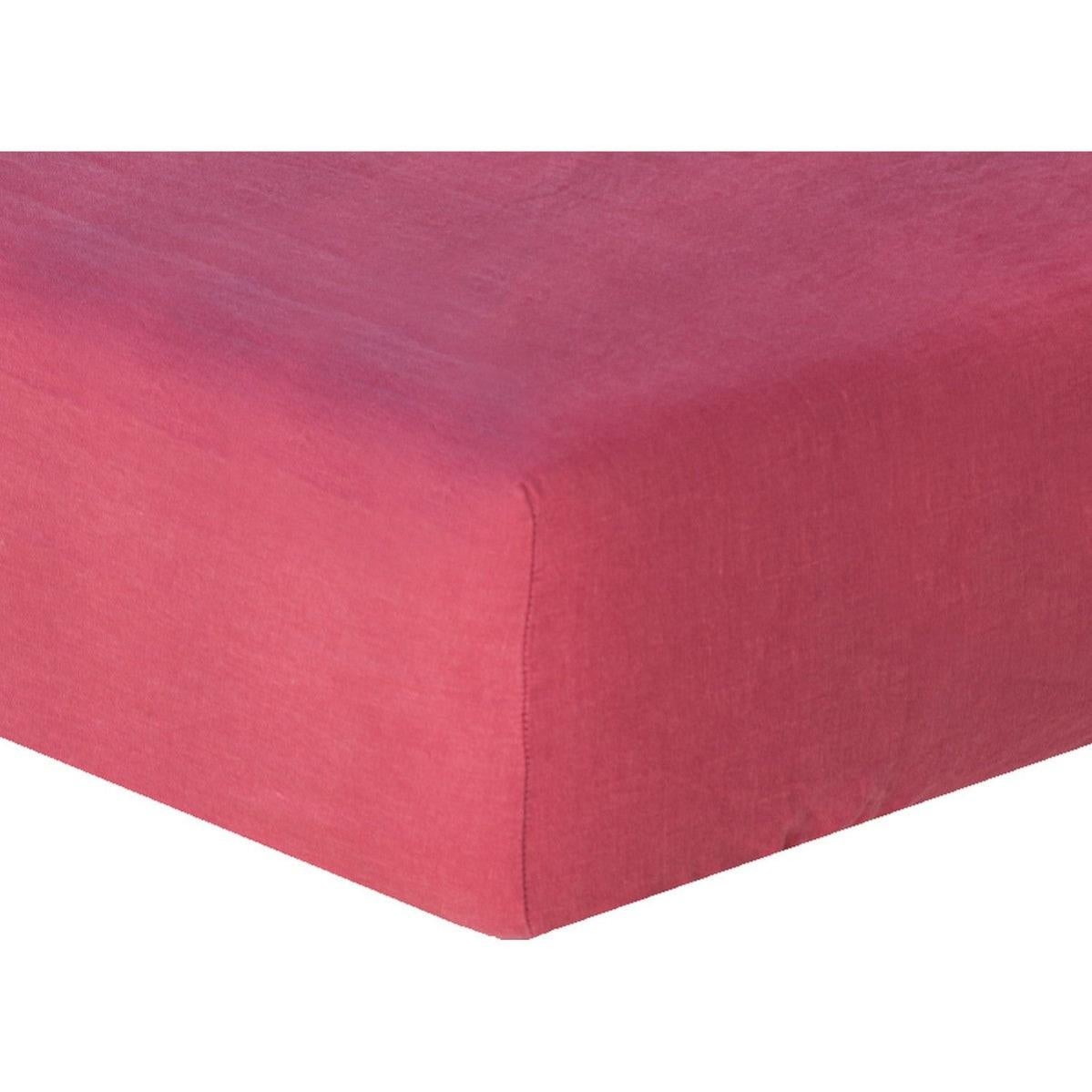 Drap housse 140x190x30 lin lavé rose framboise | Leroy Merlin