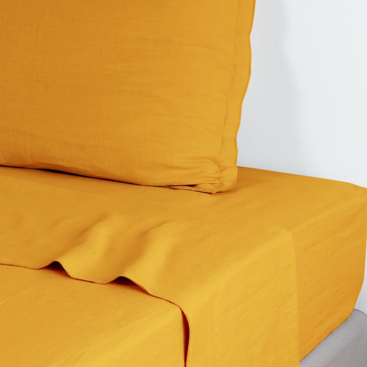 Drap plat 240x300 lin lavé jaune safran | Leroy Merlin