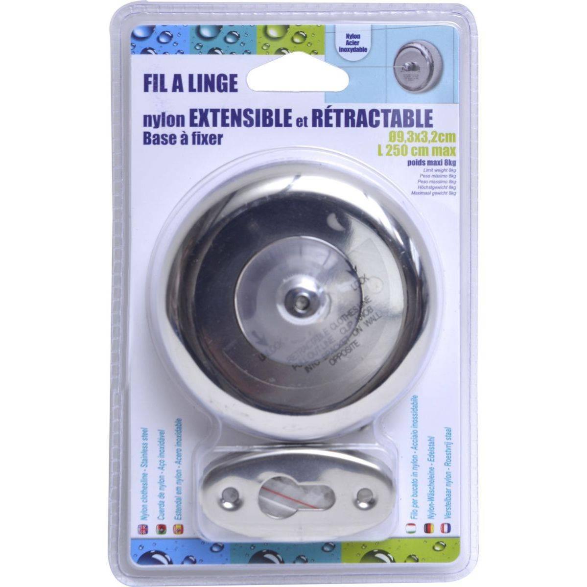 FIL A LINGE NYLON EXTENSIBLE ET RETRACTABLE A FIXER - CHROME - Tendance ...