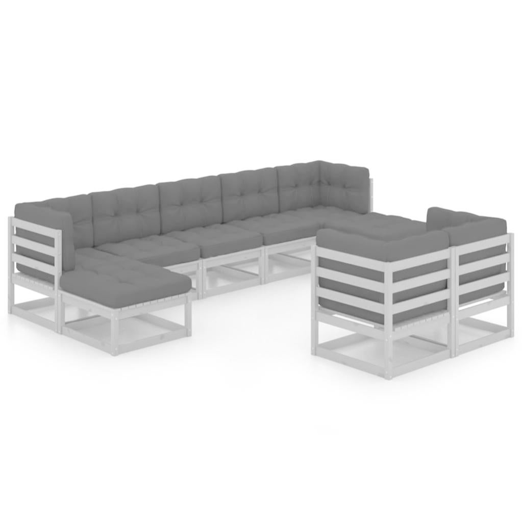 Mobili da giardino da 9 pezzi con cuscini grigi. Legno di pino ...