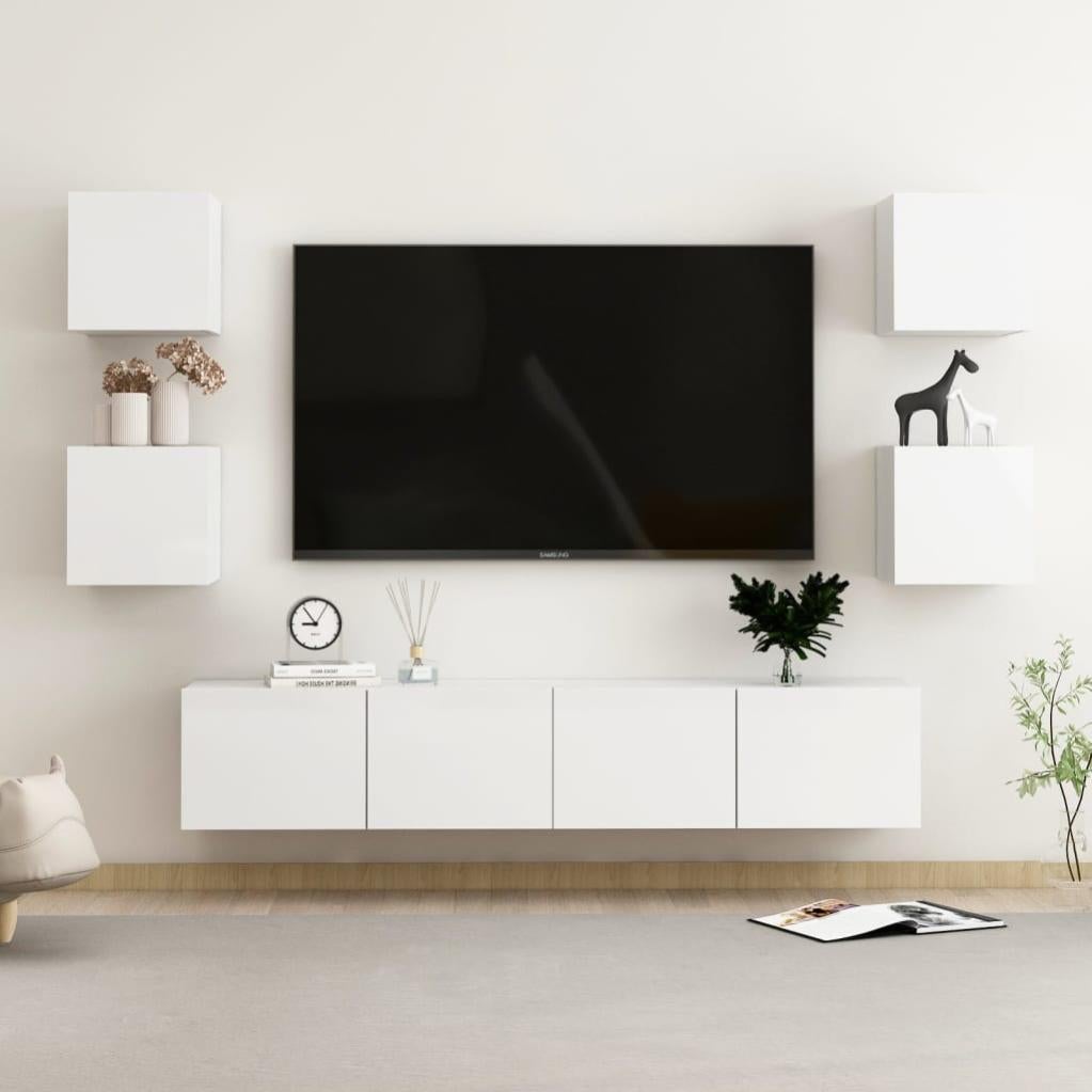 Conjunto mueble TV 6 piezas aglomerado blanco brillo | Leroy Merlin