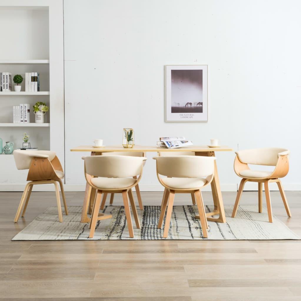 Juego de 6 sillas de comedor de madera curvada y piel sintética color ...