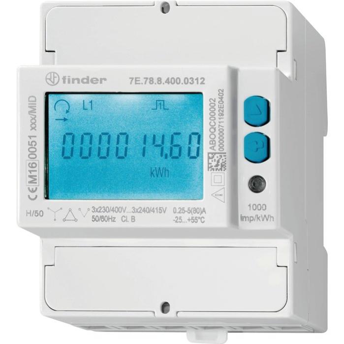 Compteur d'énergie digital triphasé - FINDER - Raccordement direct 80 A ...