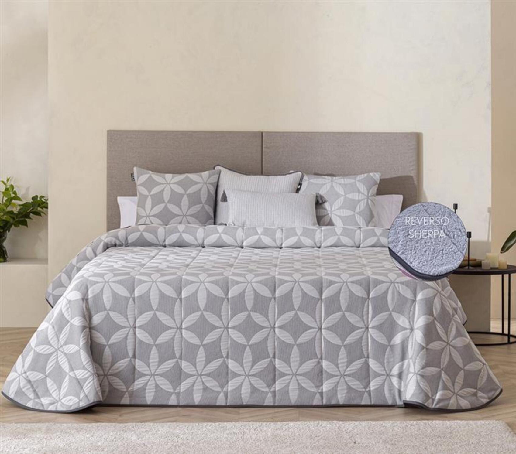 Edredon Jacquard Deva Gris con Reverso Sherpa para cama de 135 cm ...