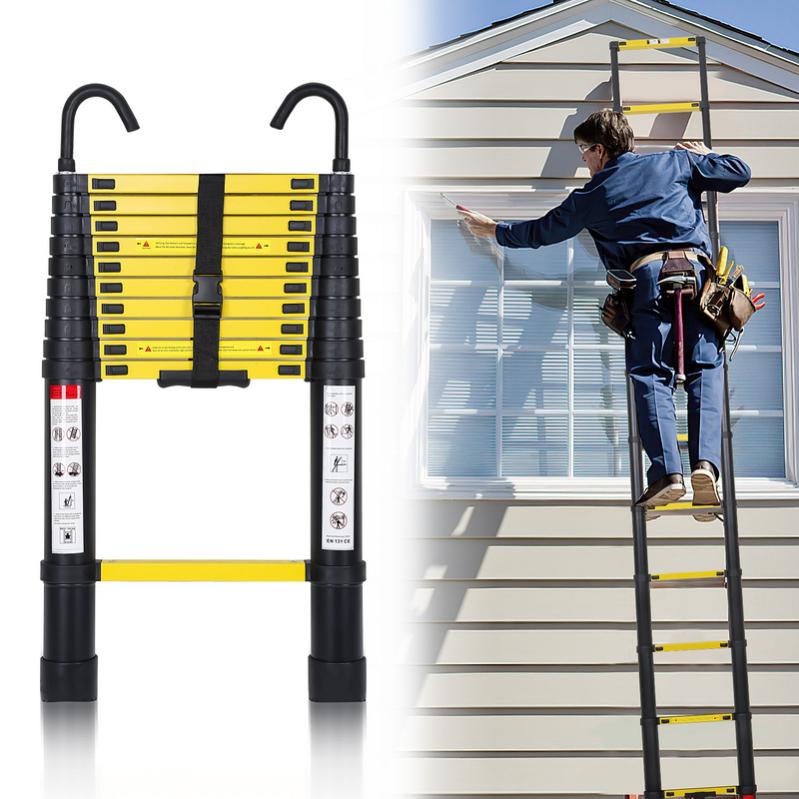 Scala telescopica con gancio scaletta in alluminio nero+giallo 3,2m ...