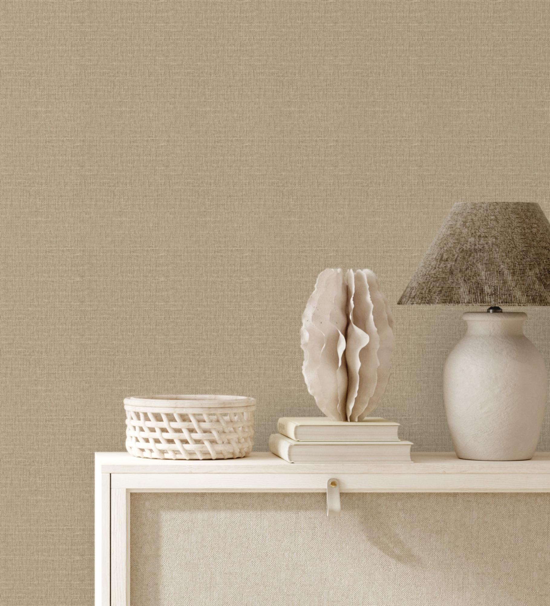 Carta da parati vinilica effetto tessile in alto rilievo colore beige ...