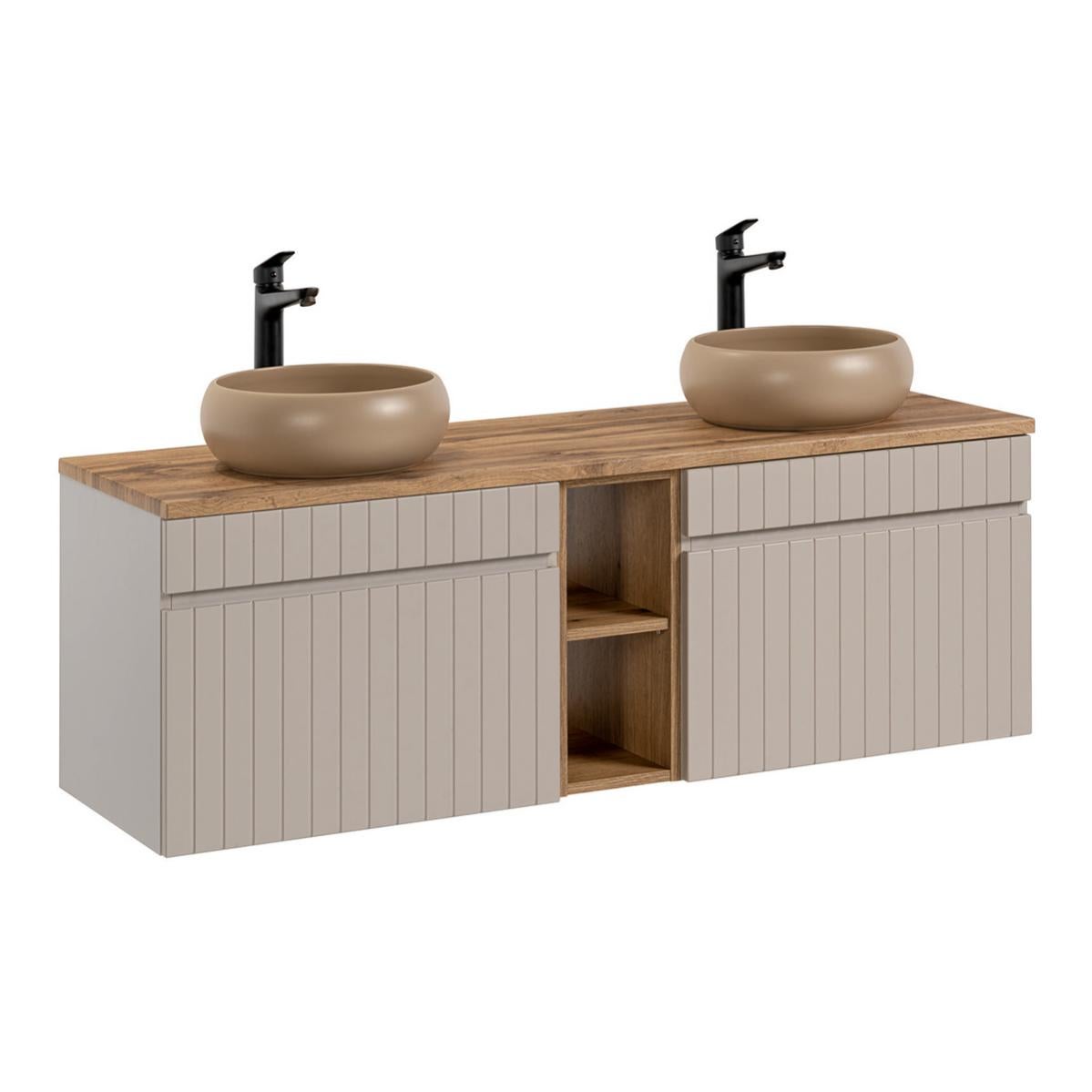 Mueble doble lavabo 140 cm 2 nichos Zelie Cachemira y Madera | Leroy Merlin
