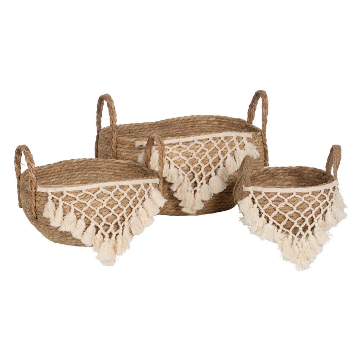 Lot de paniers Blanc Naturel Fibre naturelle 25 x 25 x 19 cm (3 Pièces ...