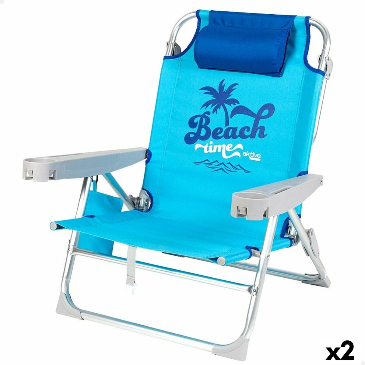 Chaise de Plage Aktive Pliable Bleu 53 x 80 x 58 cm (2 Unités) | Leroy ...