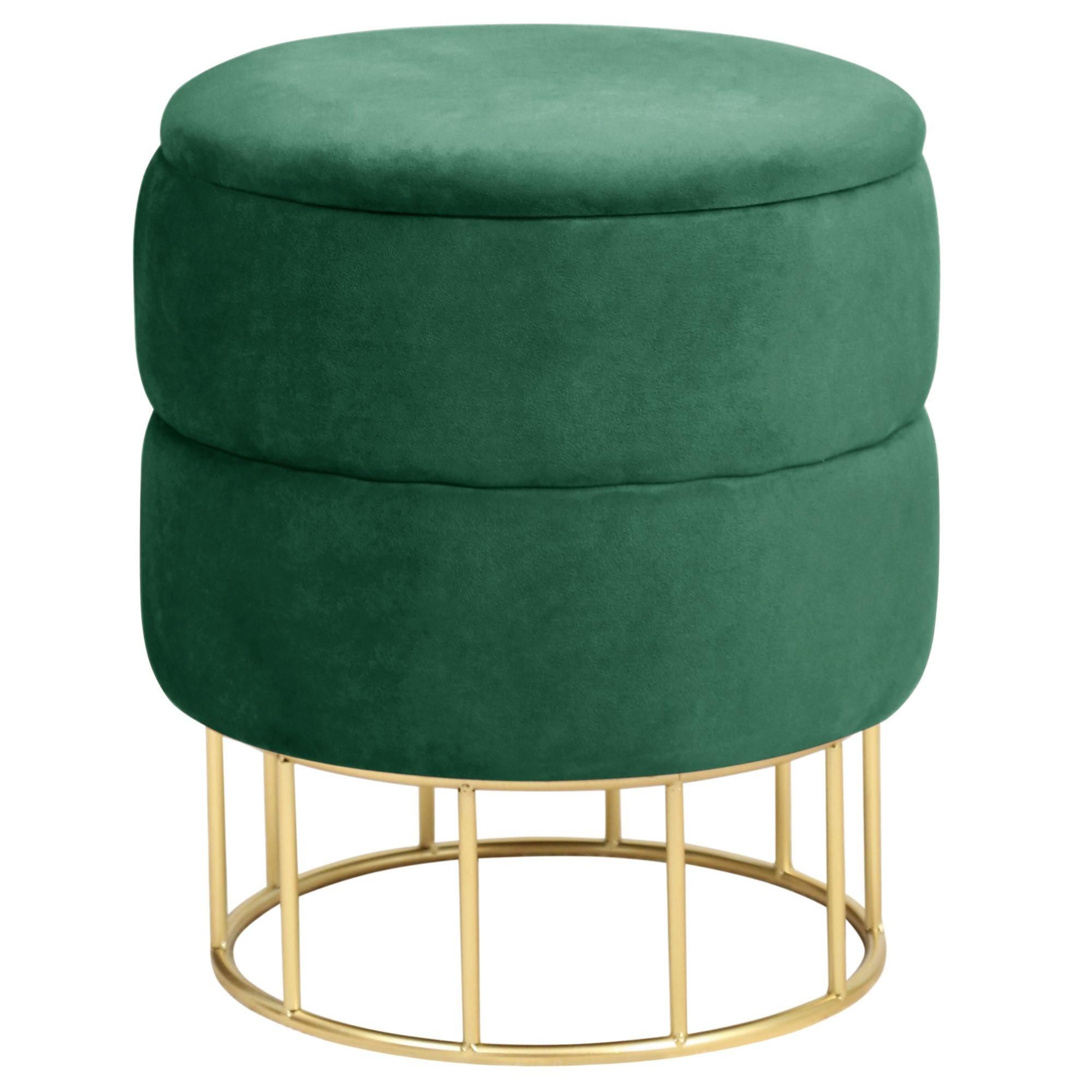 Pouf a scomparto rotonda in velluto trapuntato AKORD ELZA colore Verde ...