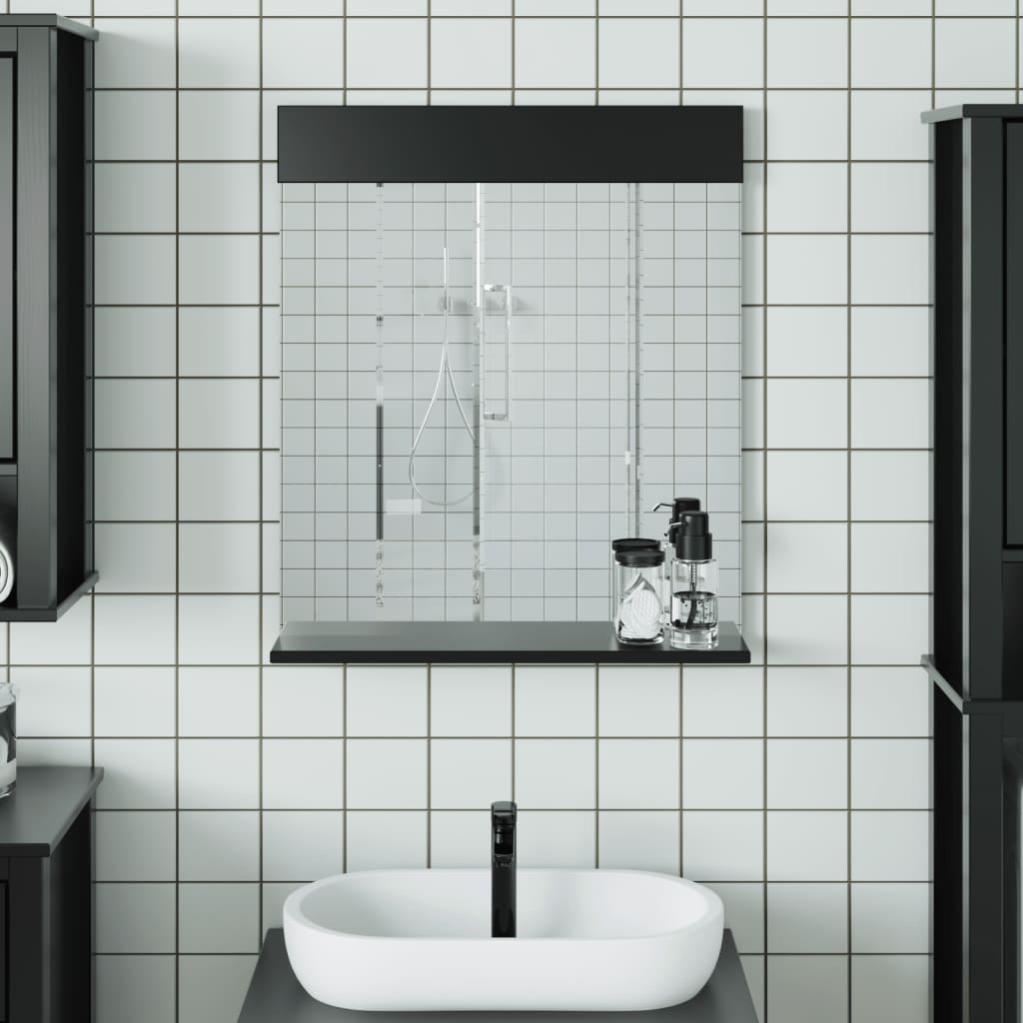 VidaXL Specchio Bagno e Ripiano BERG Nero 60x12x70 cm Legno Massello ...