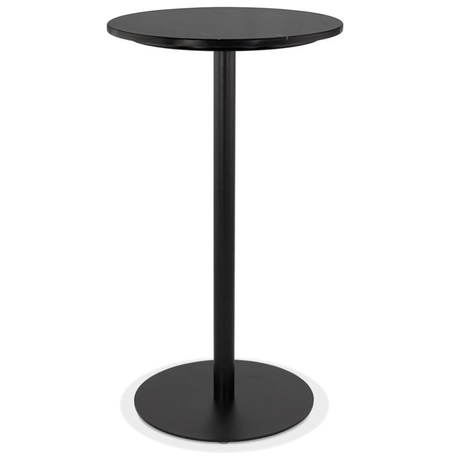 Table haute ronde 'CORY ROUND' en pierre noire effet marbre et métal ...