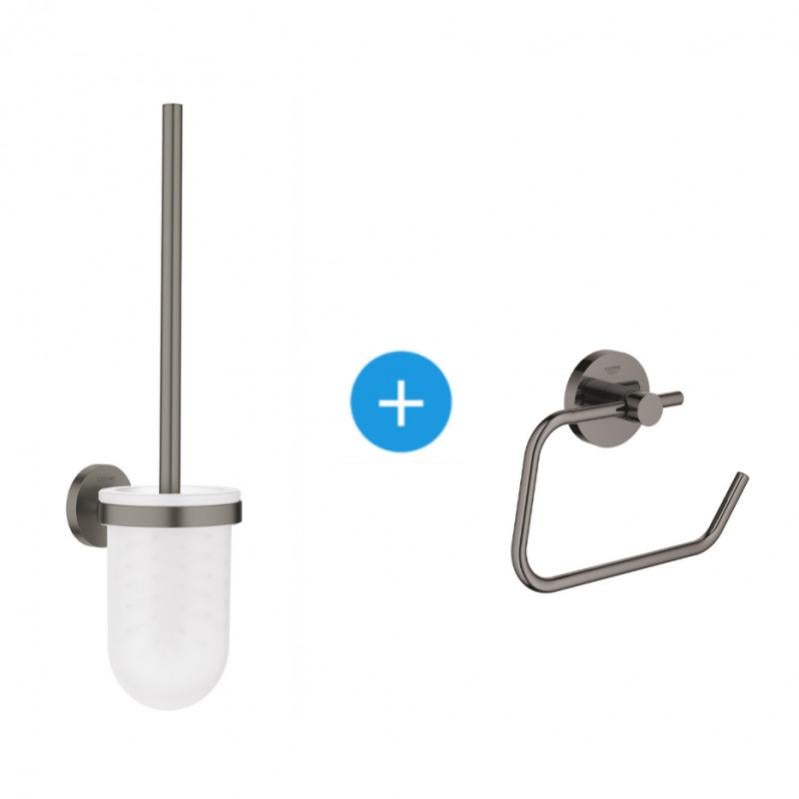 Grohe Essentials Set d'accessoires WC avec Porte balai WC + DÃ©rouleur de papier mural, Hard ...