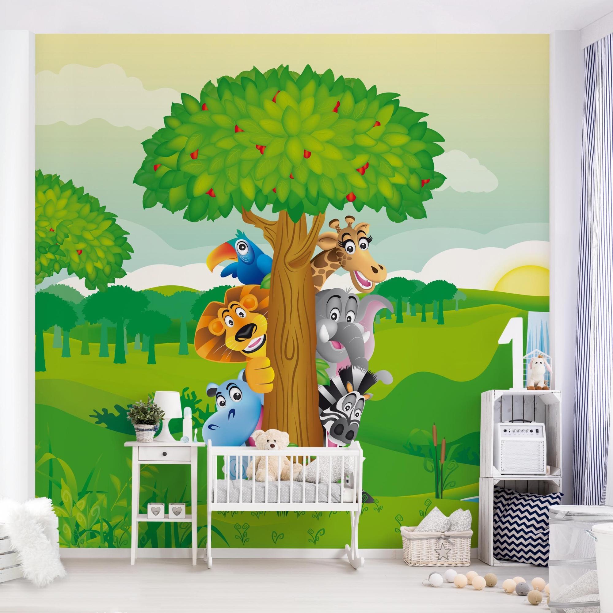 Papier peint panoramique enfants animaux forêt jungle 34 - chambre ...