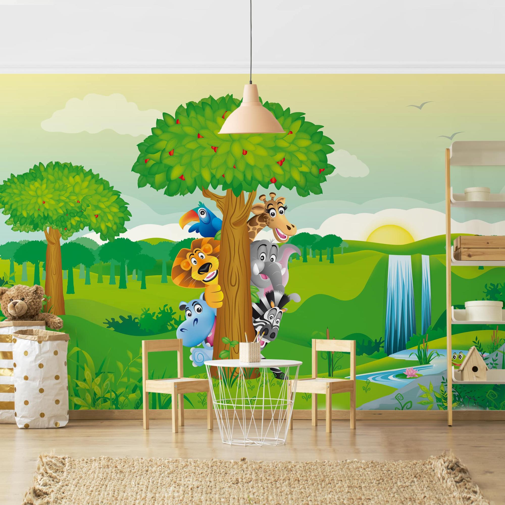 Papier peint panoramique enfants animaux forêt jungle 34 - chambre ...