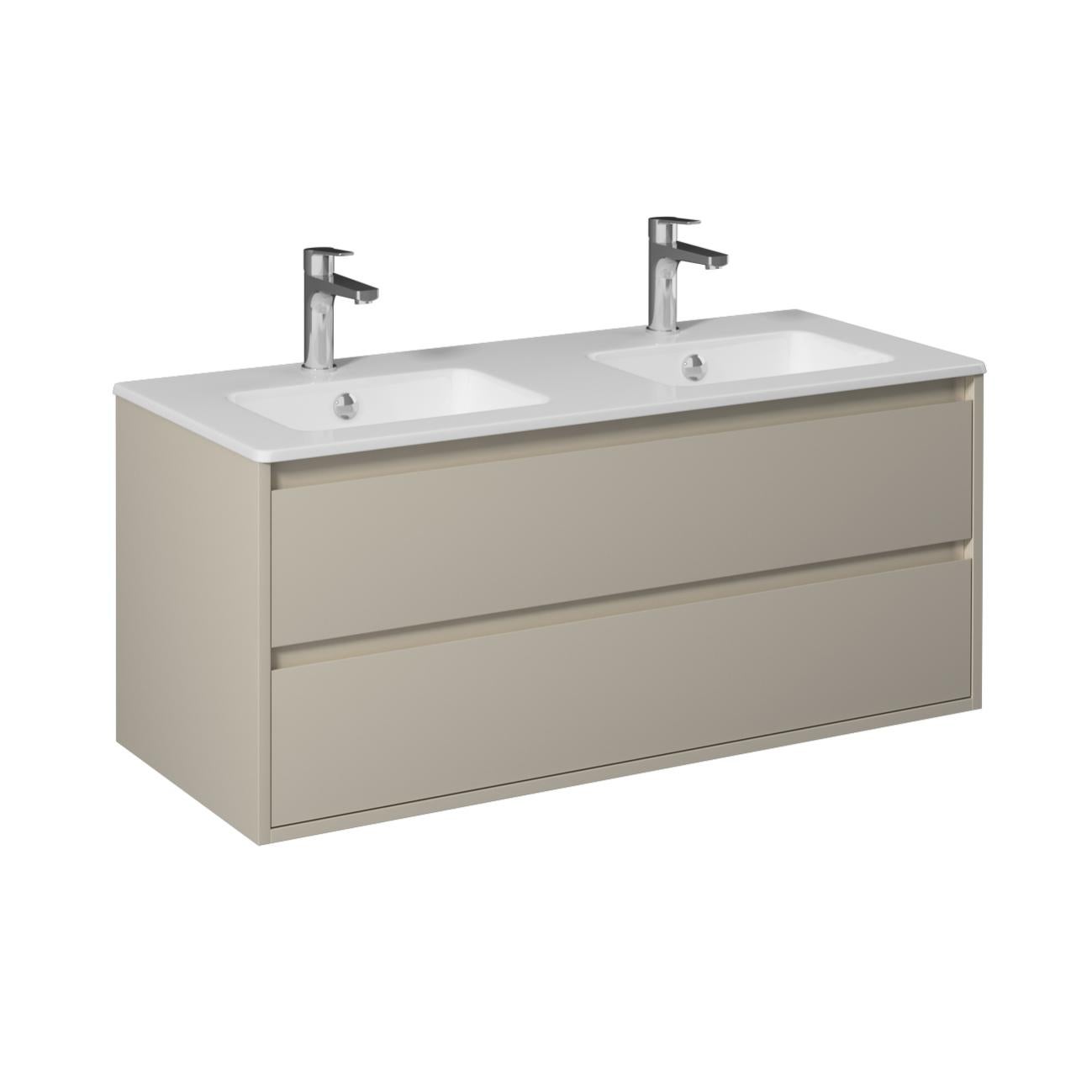 PRO Meuble salle de bain double vasque 2 tiroirs Beige laqué largeur ...