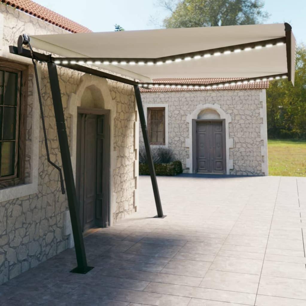 Toldo retráctil | Toldo parasol | Marquesina manual con LED color crema ...