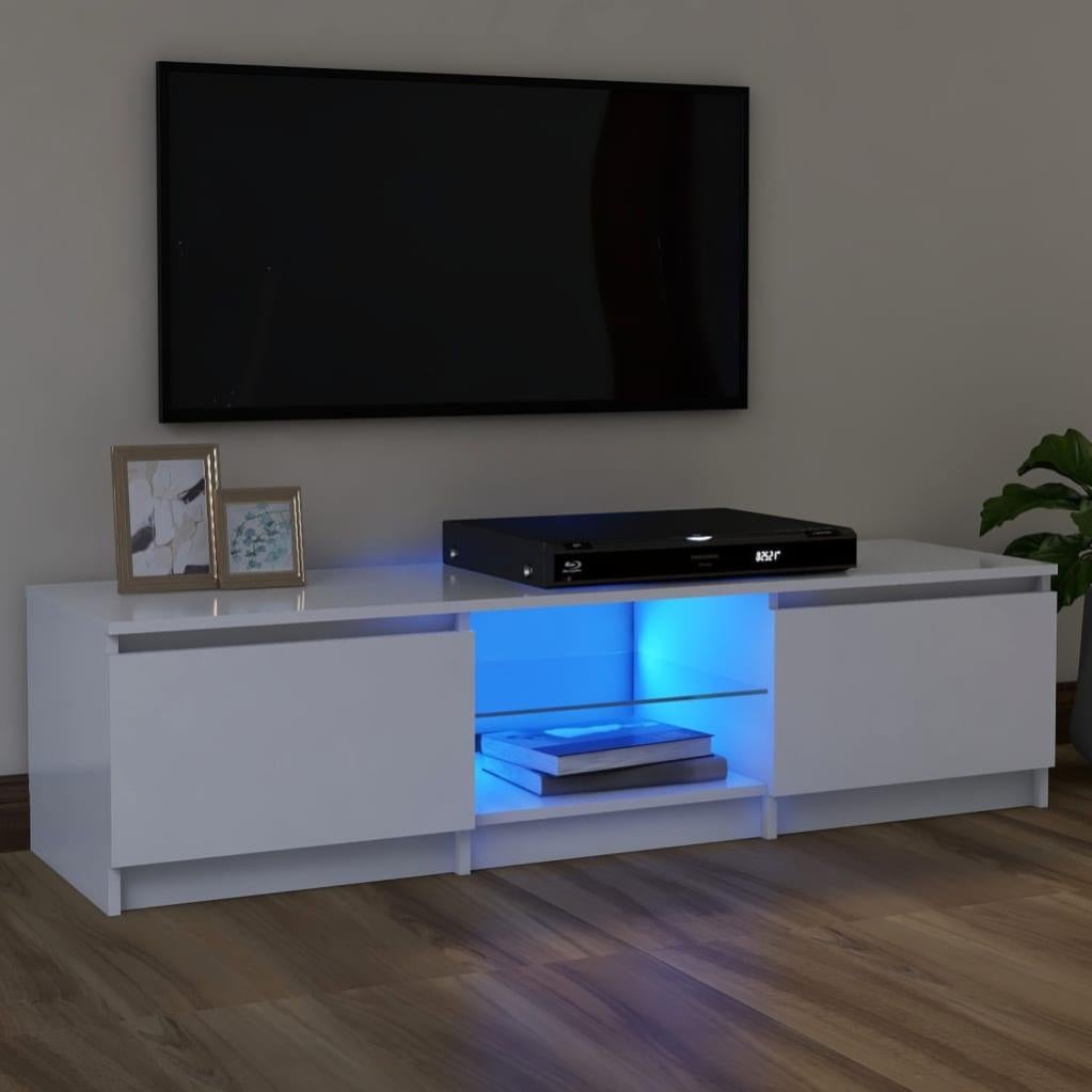 Meuble TV avec lumières LED，Banc TV Moderne，Meuble de Rangement Blanc ...