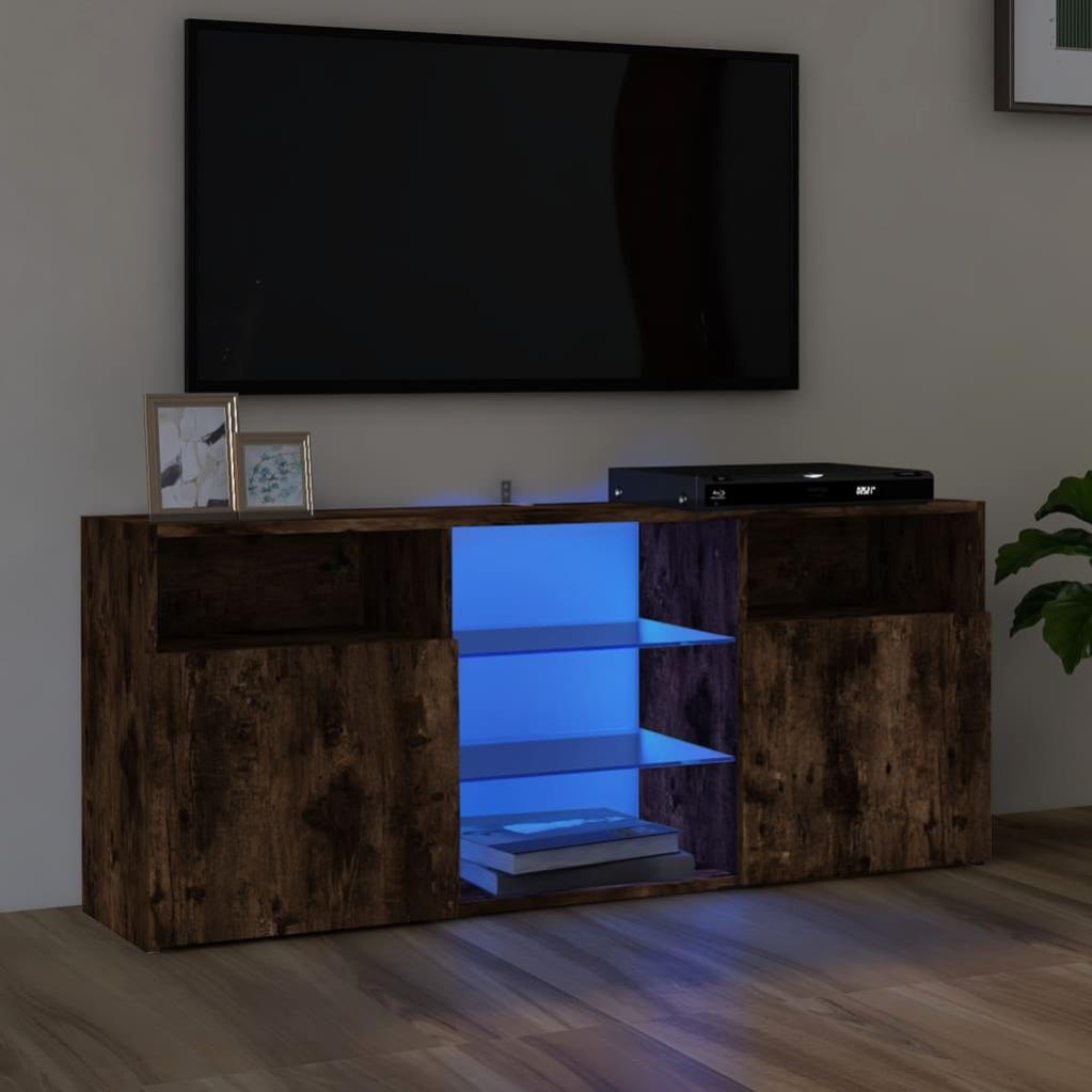 Mueble de TV | Mueble de salón | Mesa de TV con luces LED roble ahumado ...