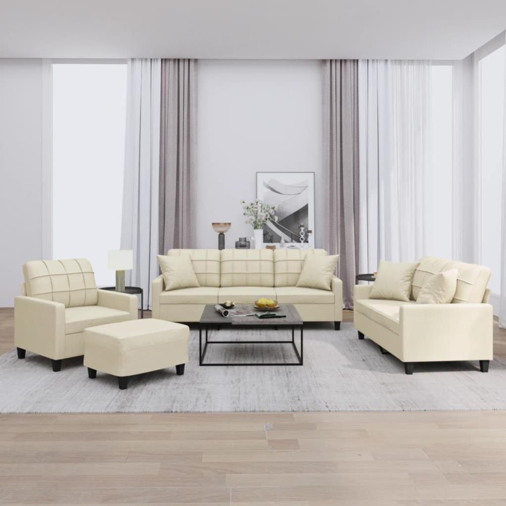 Ensemble de canapés 4 pcs avec coussins，Sofa pour Salon，Banquette crème ...