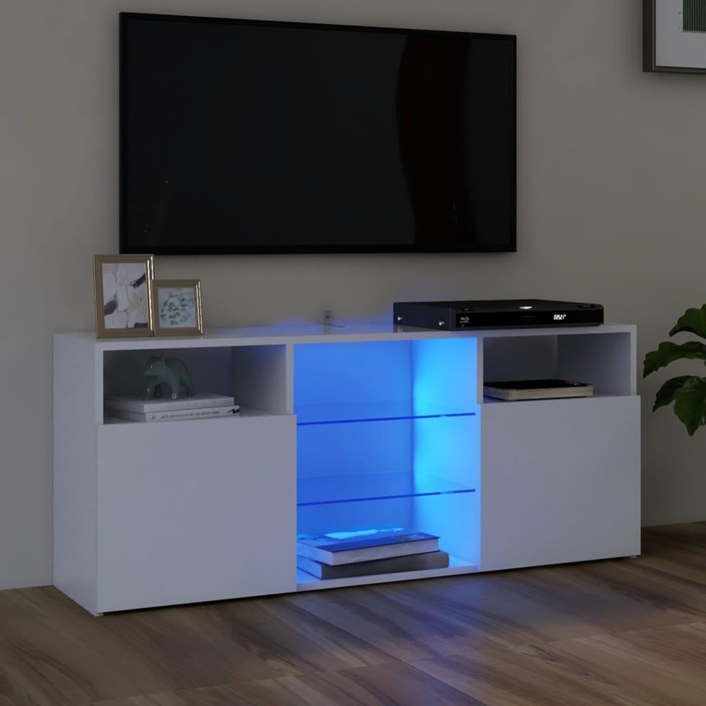 Meuble TV avec lumières LED，Banc TV Moderne，Meuble de Rangement blanc ...