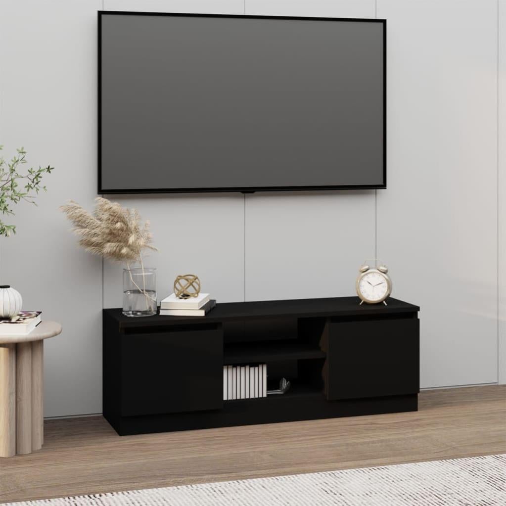 Meuble TV，Banc TV Moderne，Meuble de Rangement avec porte Noir 102x30x36 ...