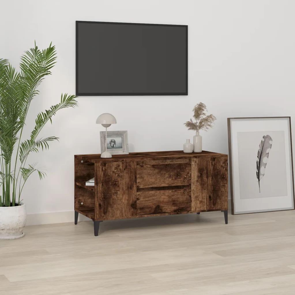 Meuble TV，Banc TV Moderne，Meuble de Rangement Chêne fumé 102x44,5x50 cm ...