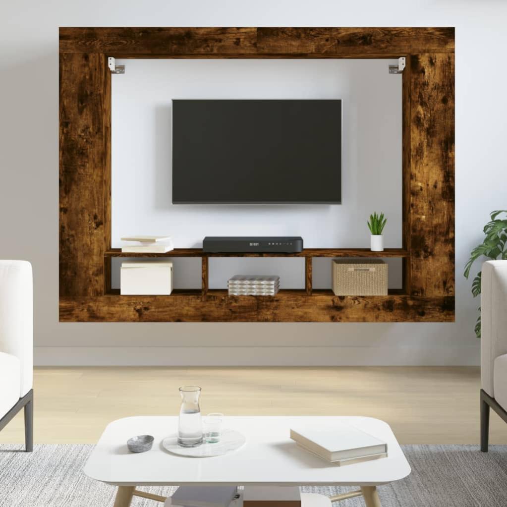 Mueble para TV | Mueble de salón | Mesa de TV madera de ingeniería roble ahumado 152x22x113 cm ...