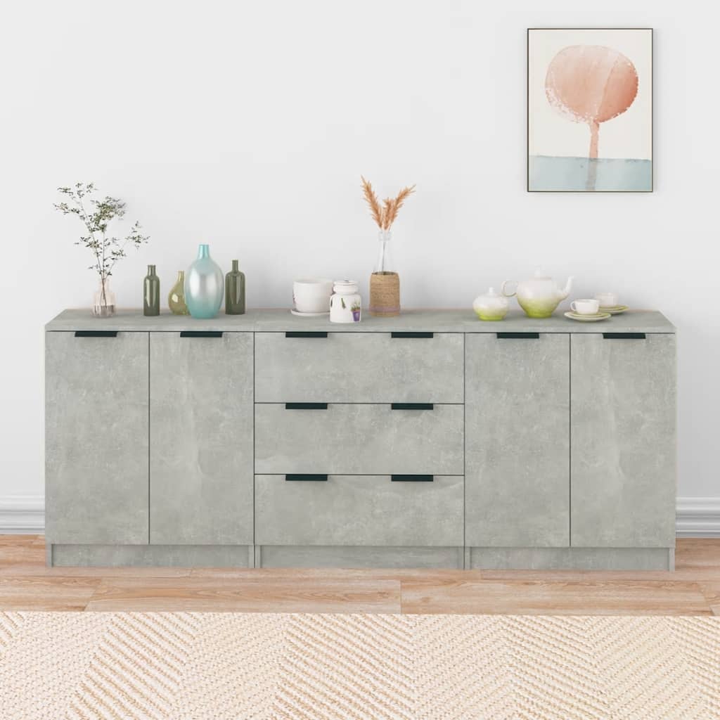 Lot de 3 Buffets，Meuble de Rangement，Bahut pour Salon, Salle à Manger, Cuisine Gris béton Bois d ...