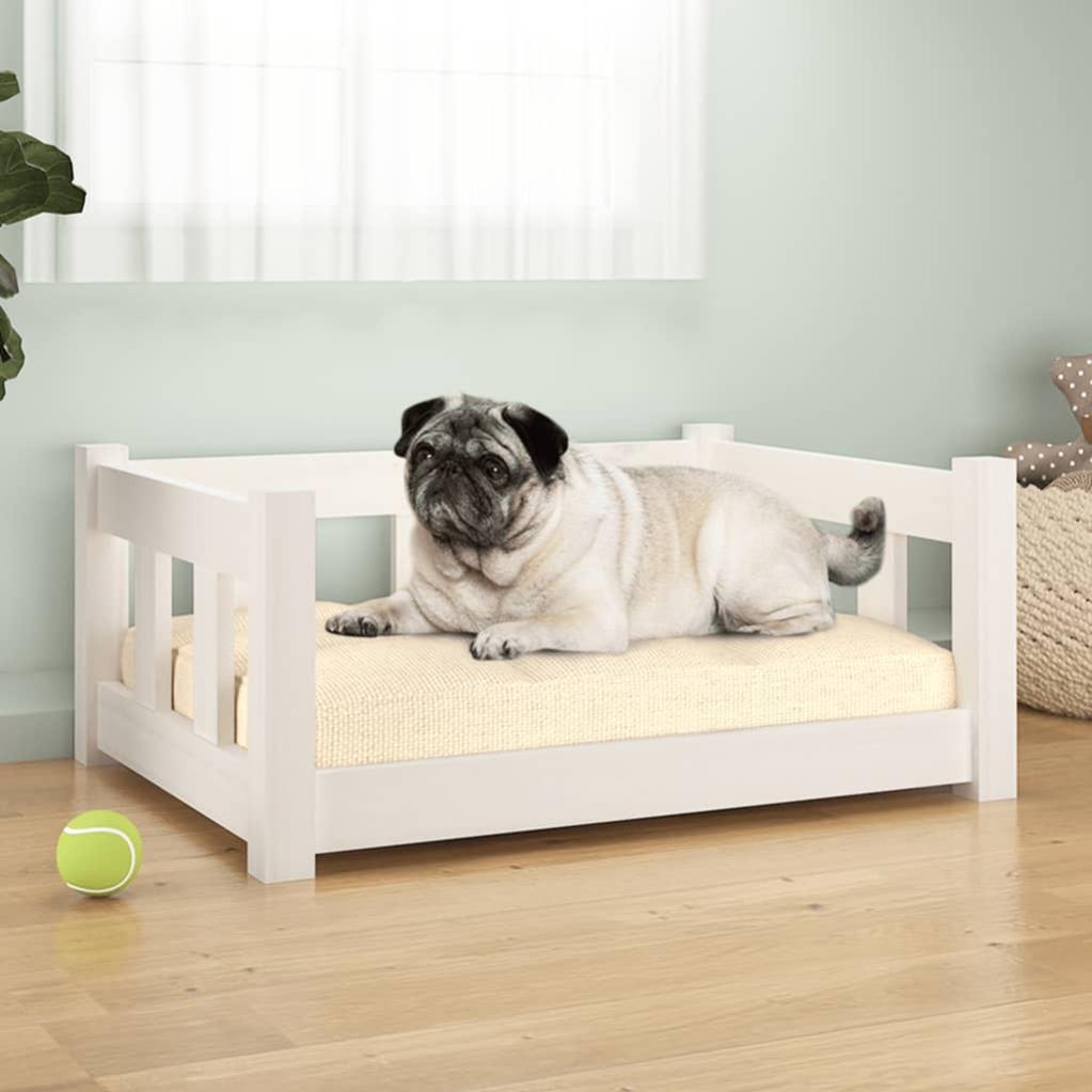 Lit pour chien | Lit pour animal Blanc 65,5x50,5x28 cm Bois de pin ...