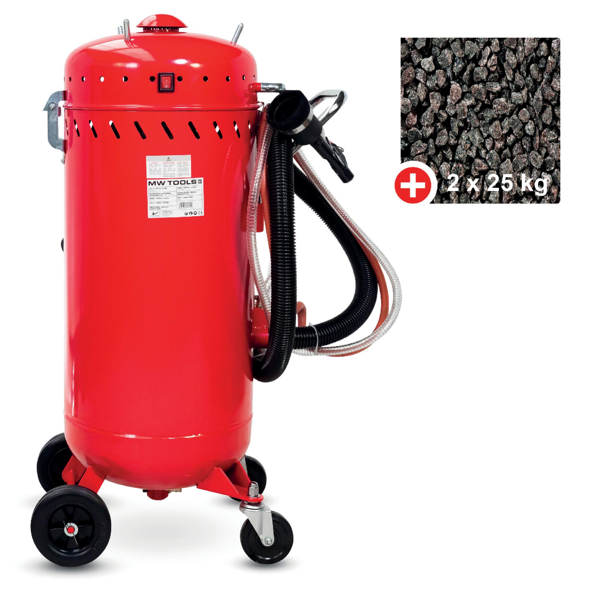 Sableuse mobile pro 106L aspirateur intégré + 50 kg d'abrasifs MW Tools ...