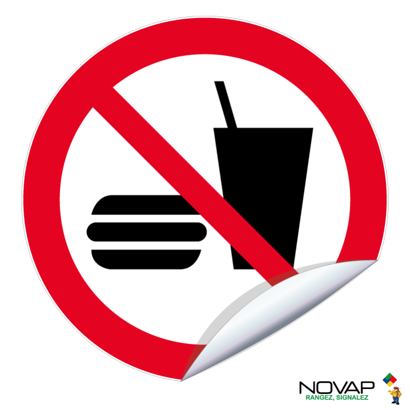 Panneau Interdit de boire et de manger - Vinyle adhésif Ø300mm ...