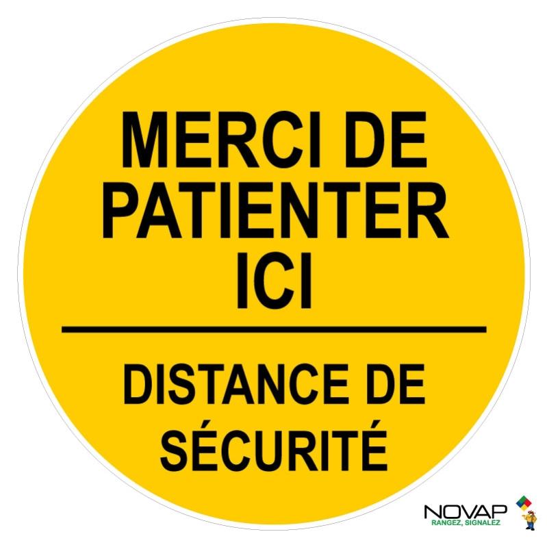 Panneau Merci de patienter ici - Distance de sécurité - Jaune - spécial ...